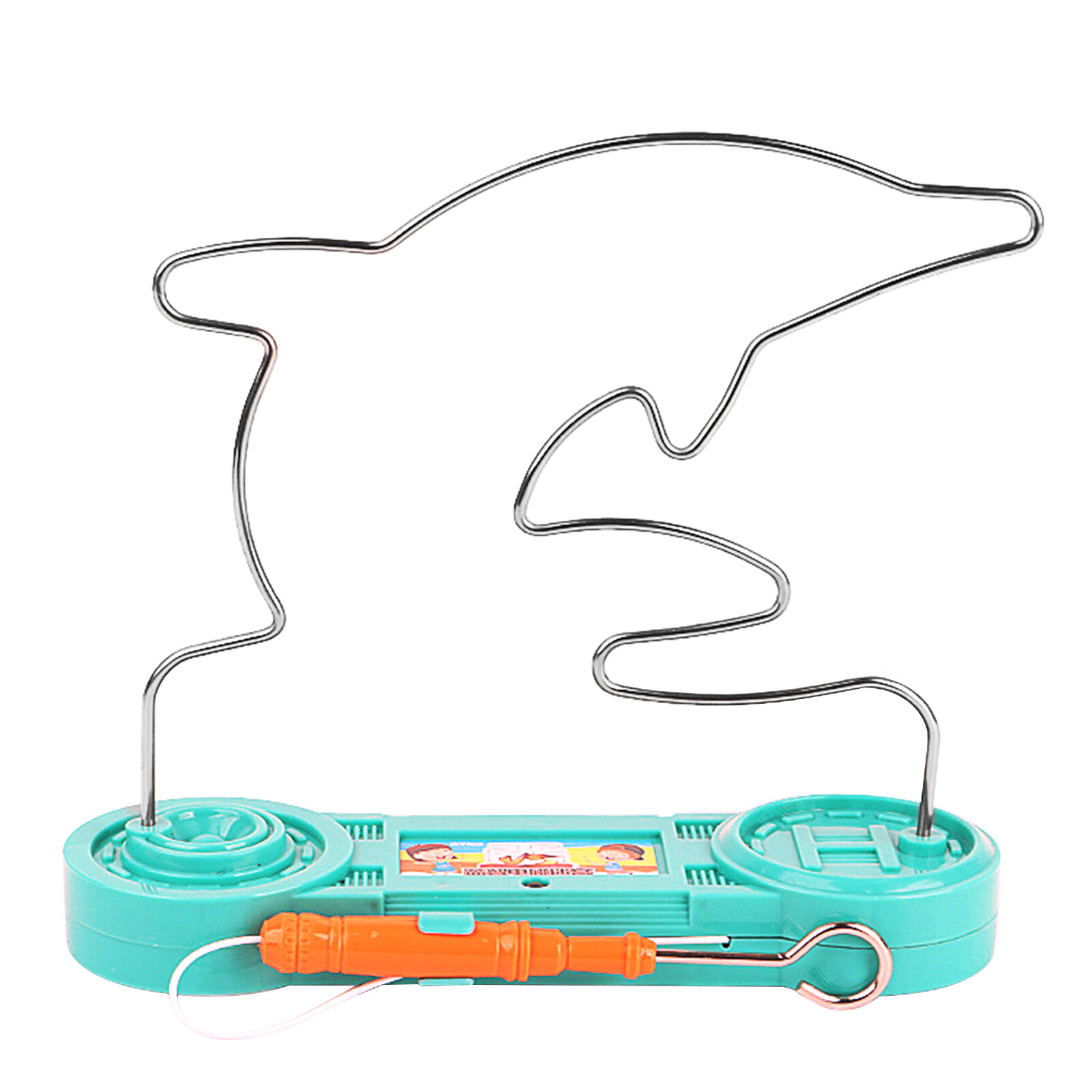 Электрический металлический лабиринт детский игрушка, форма лабиринта: квадрат, дельфин (дополнительно), цвет основания: оранжевый, зеленый (дополнительно), материал: пластик, железо, функция: красный свет мигает, звуковой сигнал, батарейки: 3 *