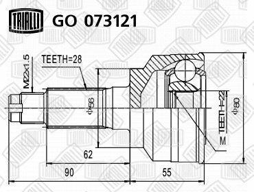 ШРУС наруж. для а м Mazda 323 (98-) Kia Sephia II (98-) (Корея Америка) перед прав лев Trialli GO 073121
