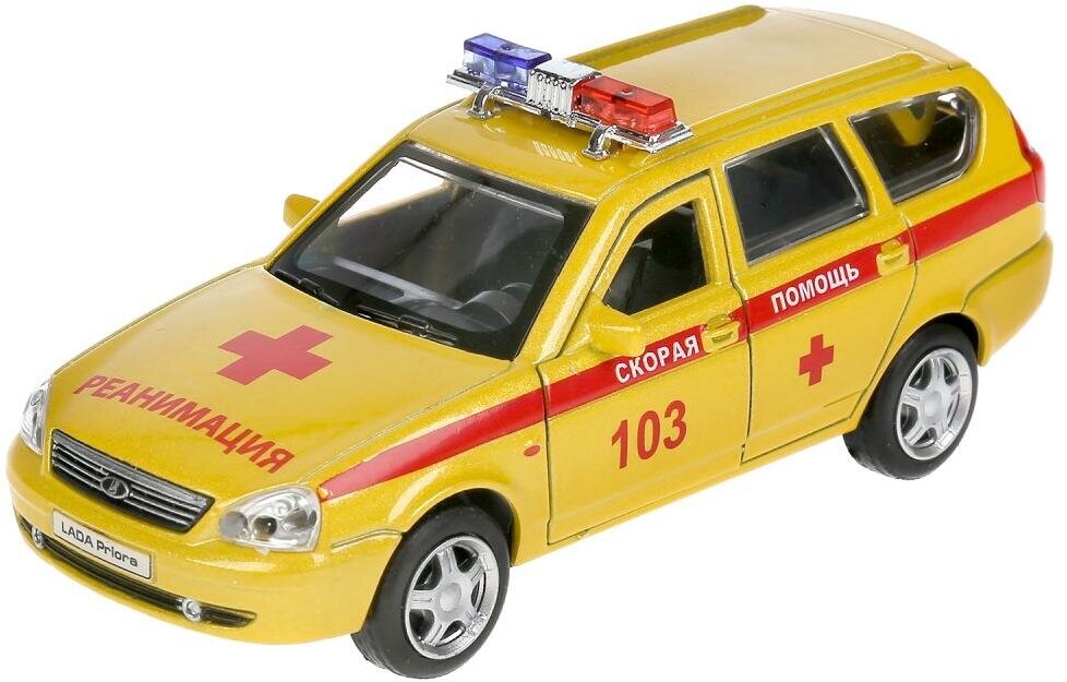 Модель машины Технопарк Lada 2171 Priora, Скорая помощь, Реанимация, инерционная РRIОRАWАG-12SLАМВ-YЕ