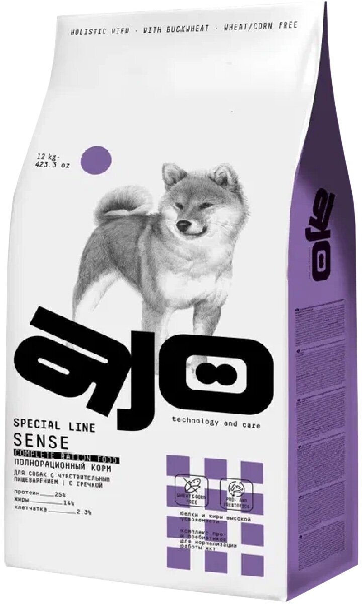 Корм сухой Ajo Dog Special Line Sense для собак с чувствительным пищеварением индейка ягненок с гречкой, 12 кг