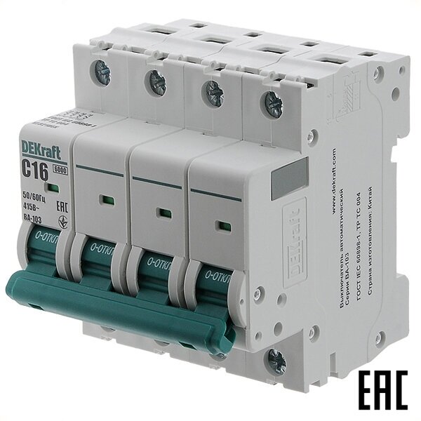 Автоматический выключатель на Din-рейку ВА103-4P-016А-C 12321DEK C16А/4п/ 6кА DEKraft