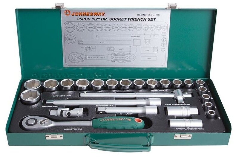 Набор головок торцевых 1/2", 10-32 мм, 25 предметов S04H4125S Jonnesway, 47223
