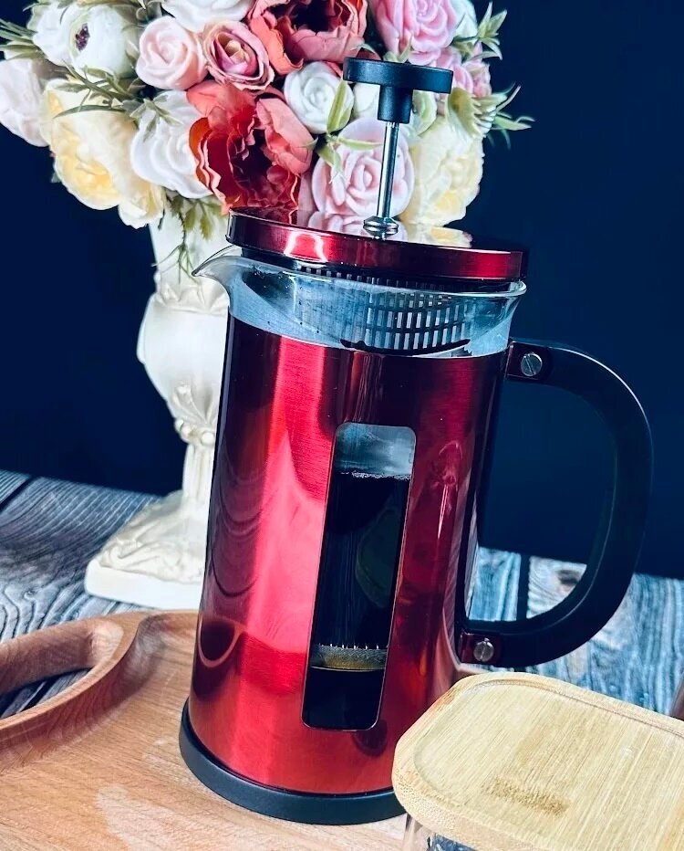 Френч-пресс Lenardi для чая и кофе, объем 1 литр красный
