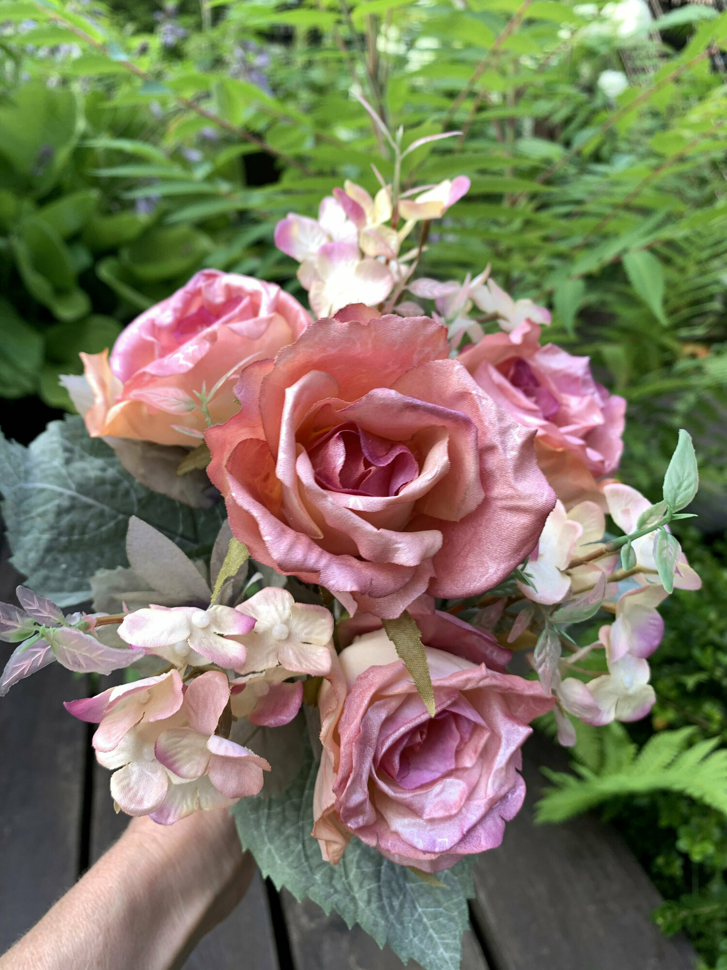 Букет-ветка Ajourele, пластик, текстиль, розовый, длина 25 см, 7 веток