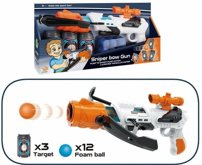Бластер Sniper bow Gun с мягкими пулями в коробке