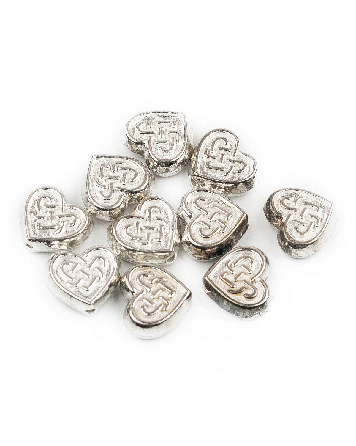 Бусина сердечко, 9х8х3 мм, посеребренная, 10 шт.