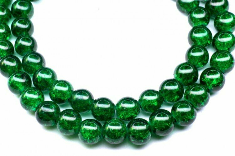 Бусина круглая с эффектом кракле, диаметр 8мм, отверстие 1,2мм, цвет зеленый, 550-066, 10шт