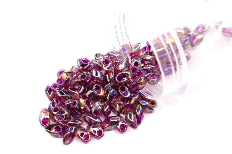 Бисер японский MIYUKI Long Magatama #2170 светлый аметист/фуксия, радужный, окрашенный изнутри, 10 грамм