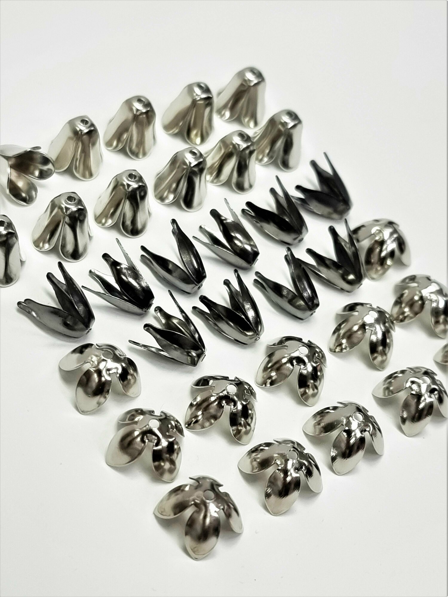 Шапочки-Колпачки для бусин. Цвет Родий. 34шт. Набор № 10.