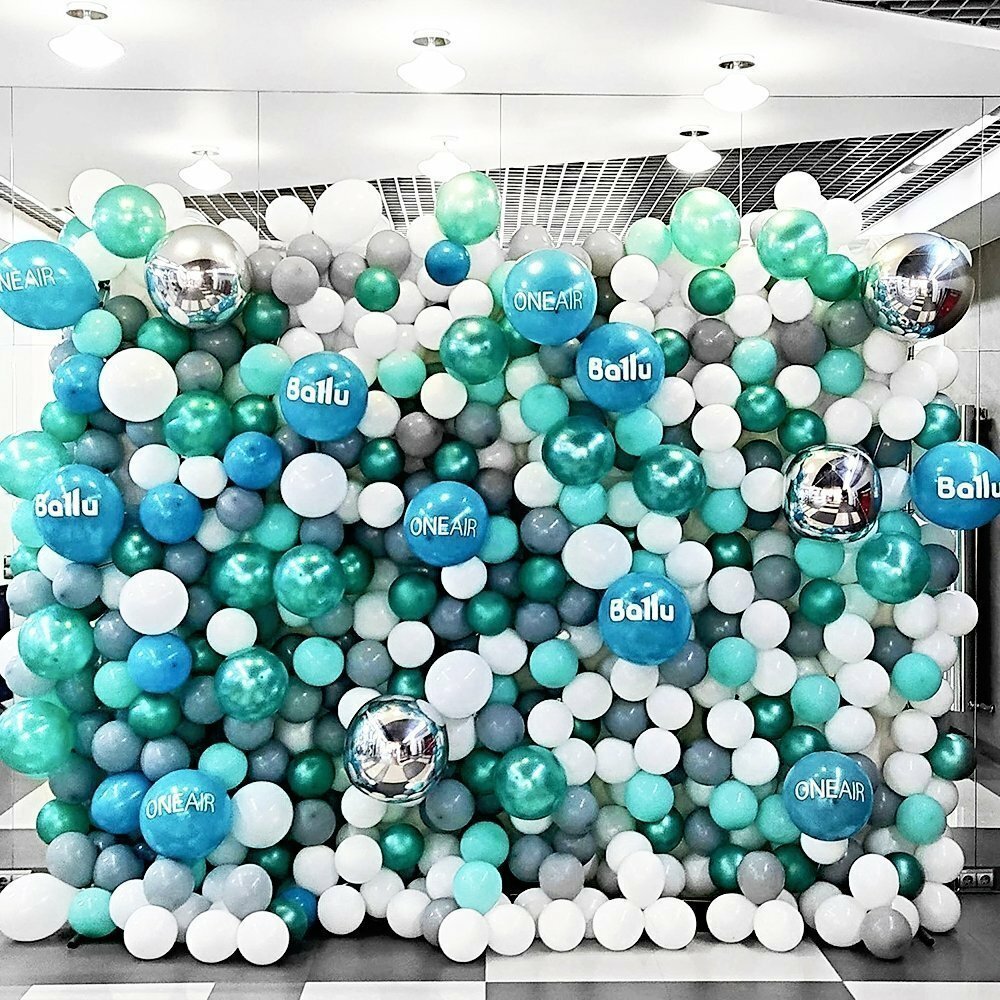 Голубая фотозона "Корпоративная" с лого