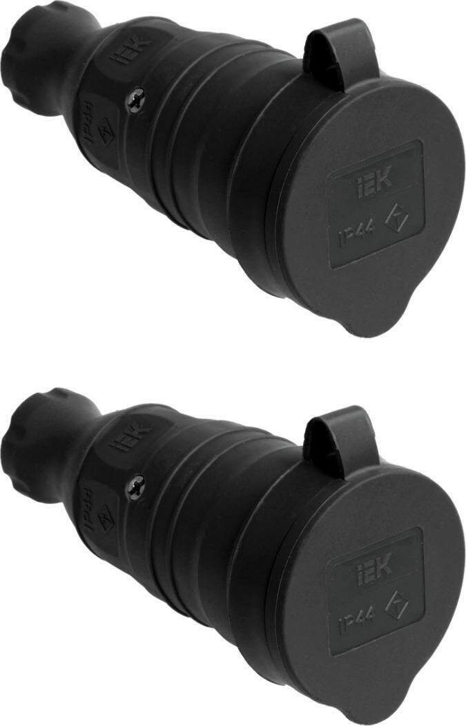 Розетка силовая переносная IEK 2Р+Е 16А 250В каучуковая IP44 (комплект из 2 шт)