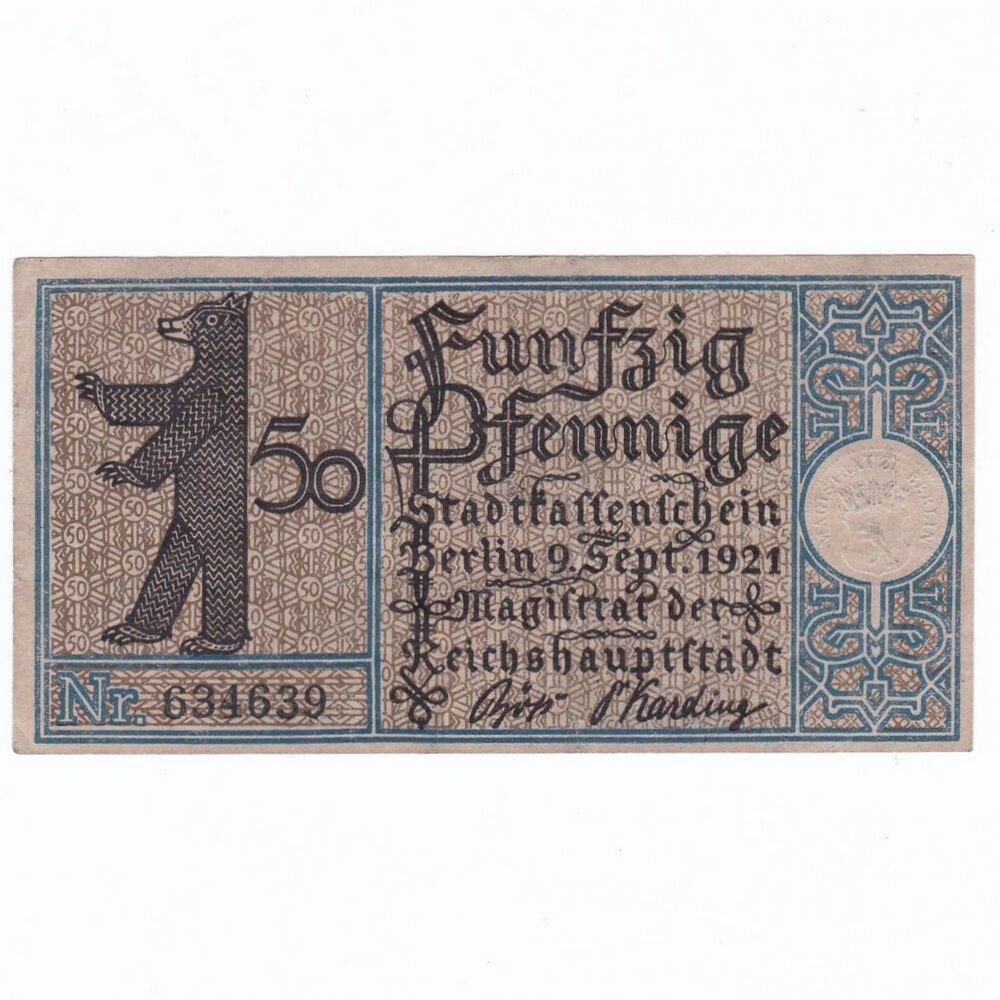 Германия (Веймарская Республика) Берлин 50 пфеннигов 9.9.1921 г. (Вид 5)
