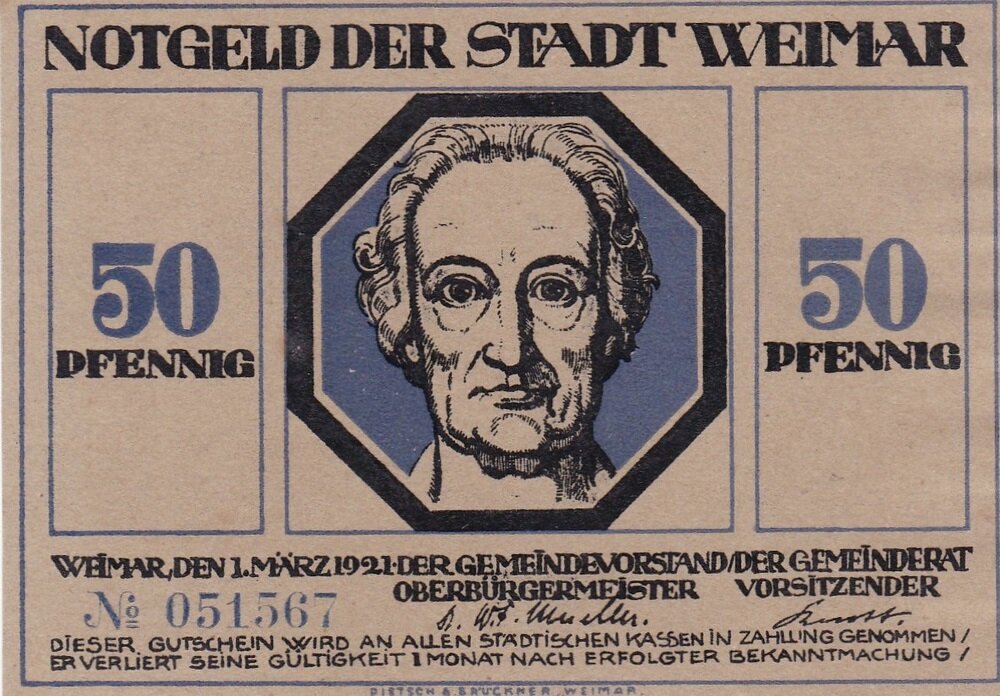 Германия (Веймарская Республика) Веймар 50 пфеннигов 1921 г. (Вид 4) (№5)