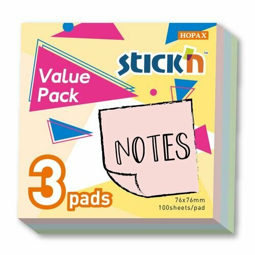 Блок самоклеящийся бумажный STICK`N 27091, 76x76, 300 л, пастель, ассорти