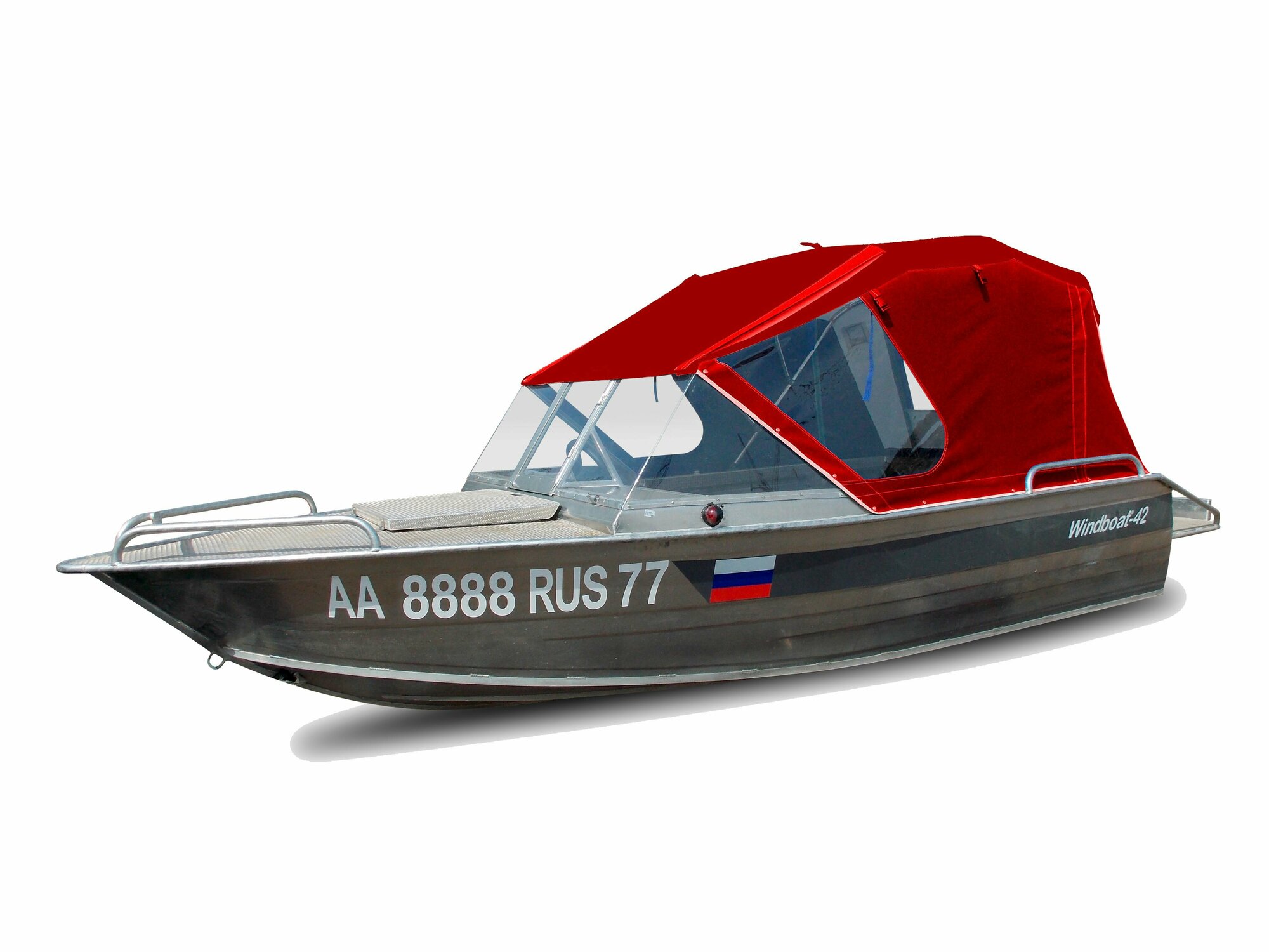 Windboat-42MPro. Виндбот-42МПро. Тент с дугами с креплениями для стекла с калиткой
