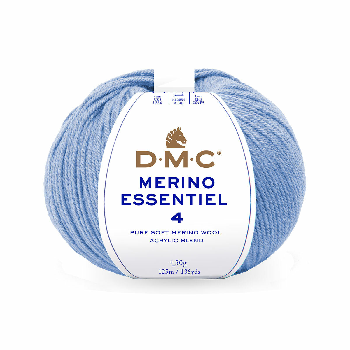 Пряжа "DMC" 8149 Merino Essentiel 4 50% шерсть, 50% акрил 50 г 125 м 884 т. голубой