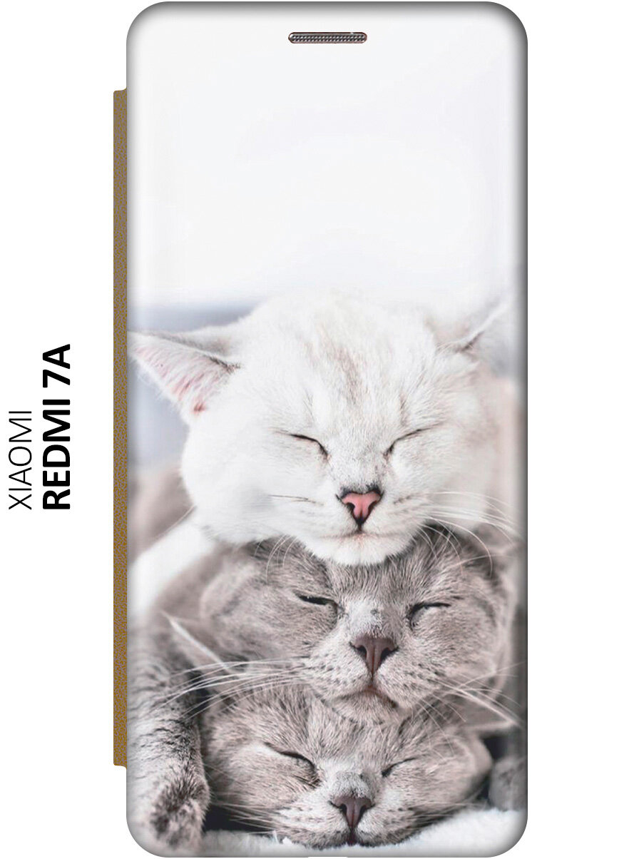 Чехол-книжка Три кота на Xiaomi Redmi 7A / Сяоми Редми 7А золотой