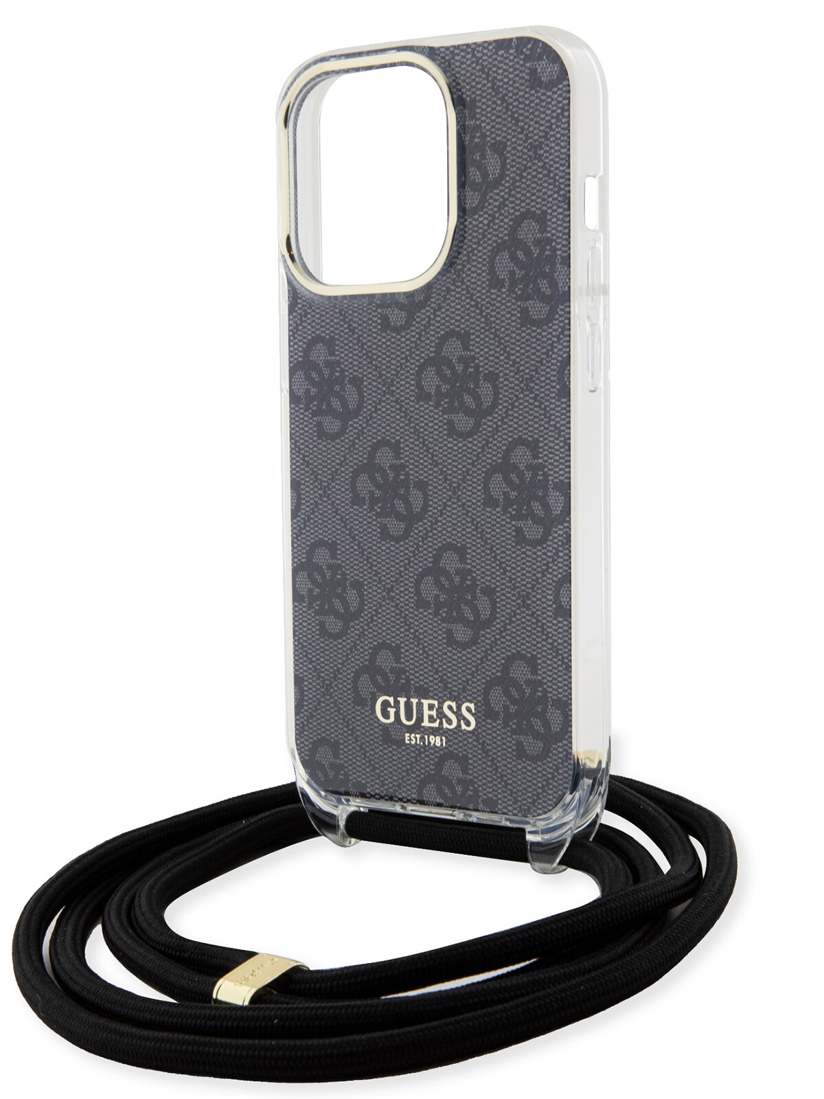 Guess для iPhone 15 Pro Max чехол Crossbody PC/TPU 4G Hard + Nylon cord Black
