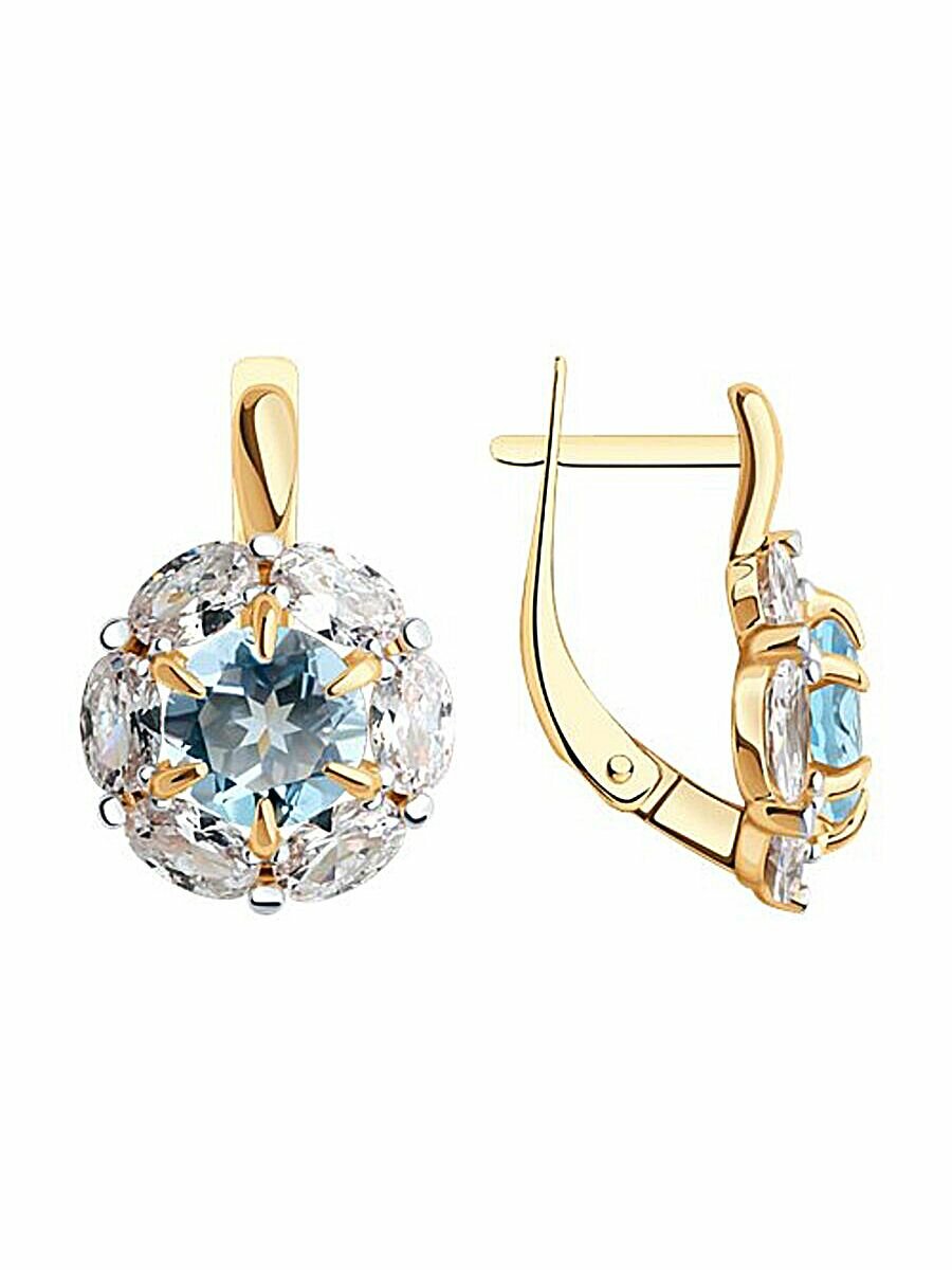 Серьги, красное золото, 585 проба, топаз, фианит