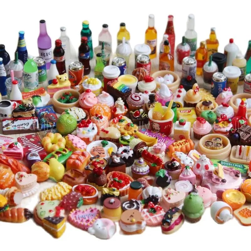 Миниатюрный набор еды и напитков для кукольного домика 1:6, Белый, 100 MIX DRINK FOOD