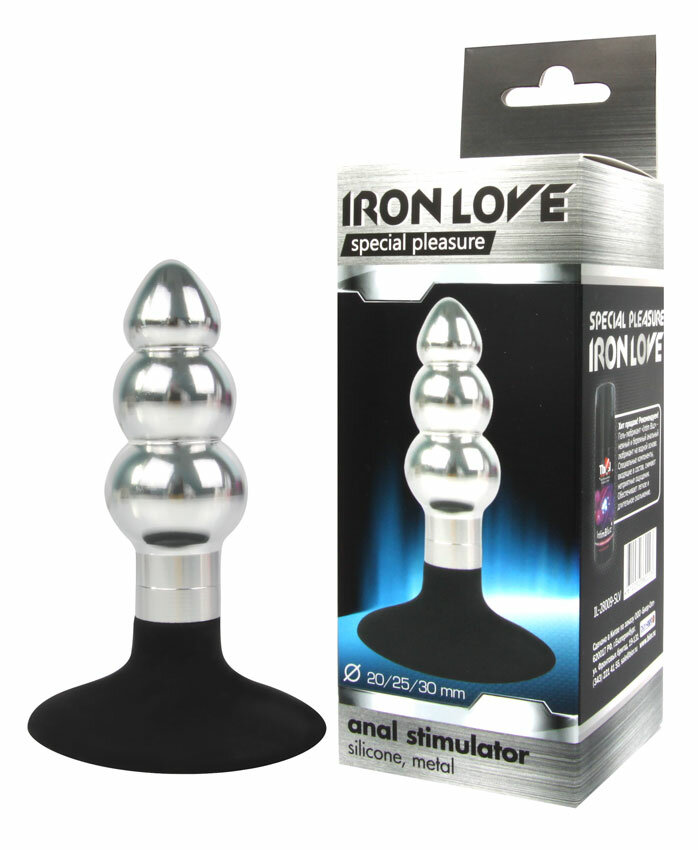 Анальная пробка Iron Love с ограничителем, серебристо-черная, 9 см