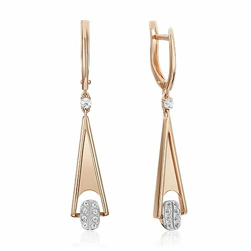 Серьги, комбинированное золото, 585 проба, родирование, топаз