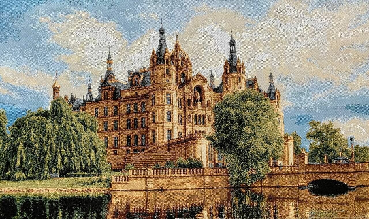 Гобелен, гобелен без рамы 80х48 см / "Замок на берегу озера"