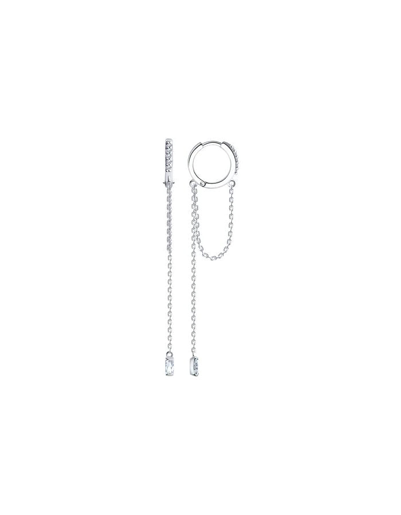 Серьги конго, серебро, 925 проба, родирование, фианит