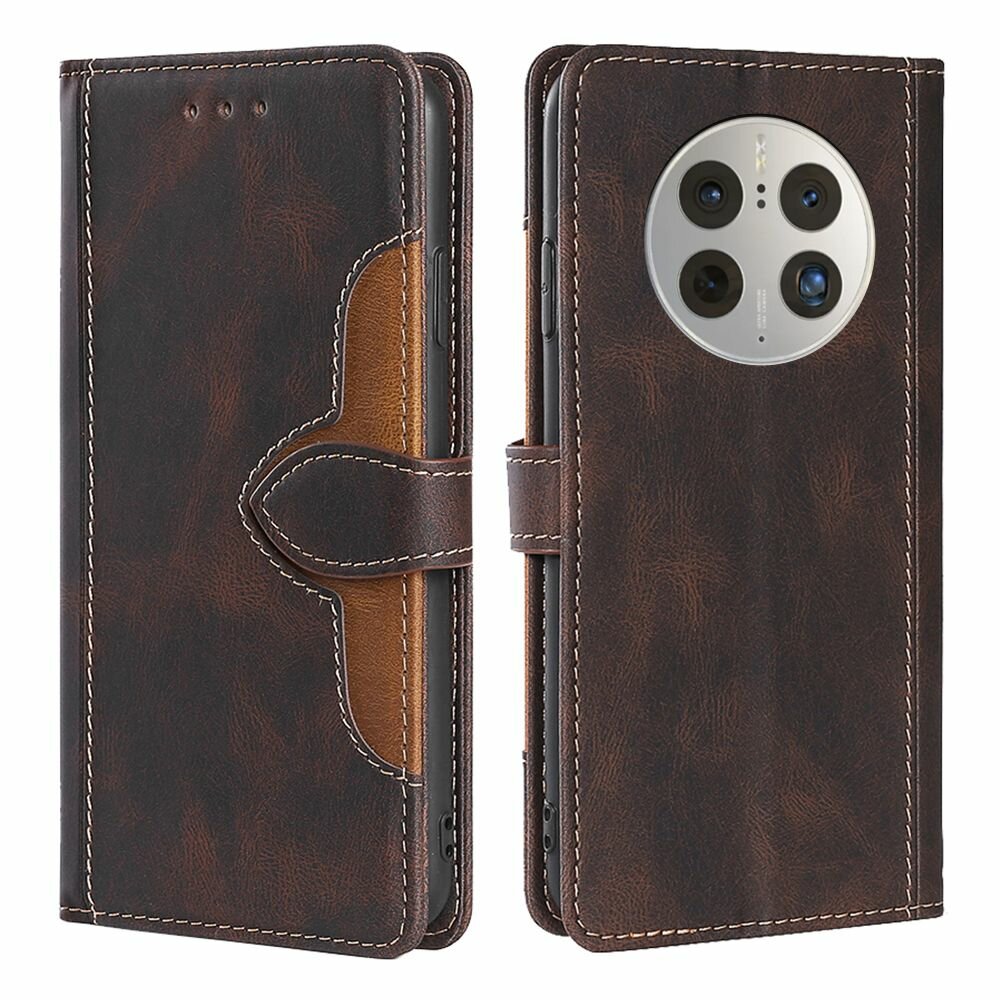 Чехол-книжка MyPads для Huawei Mate 50 Pro / Хуавей Мате 50 Про, узор в сочетании с другим цветом (коричневый)