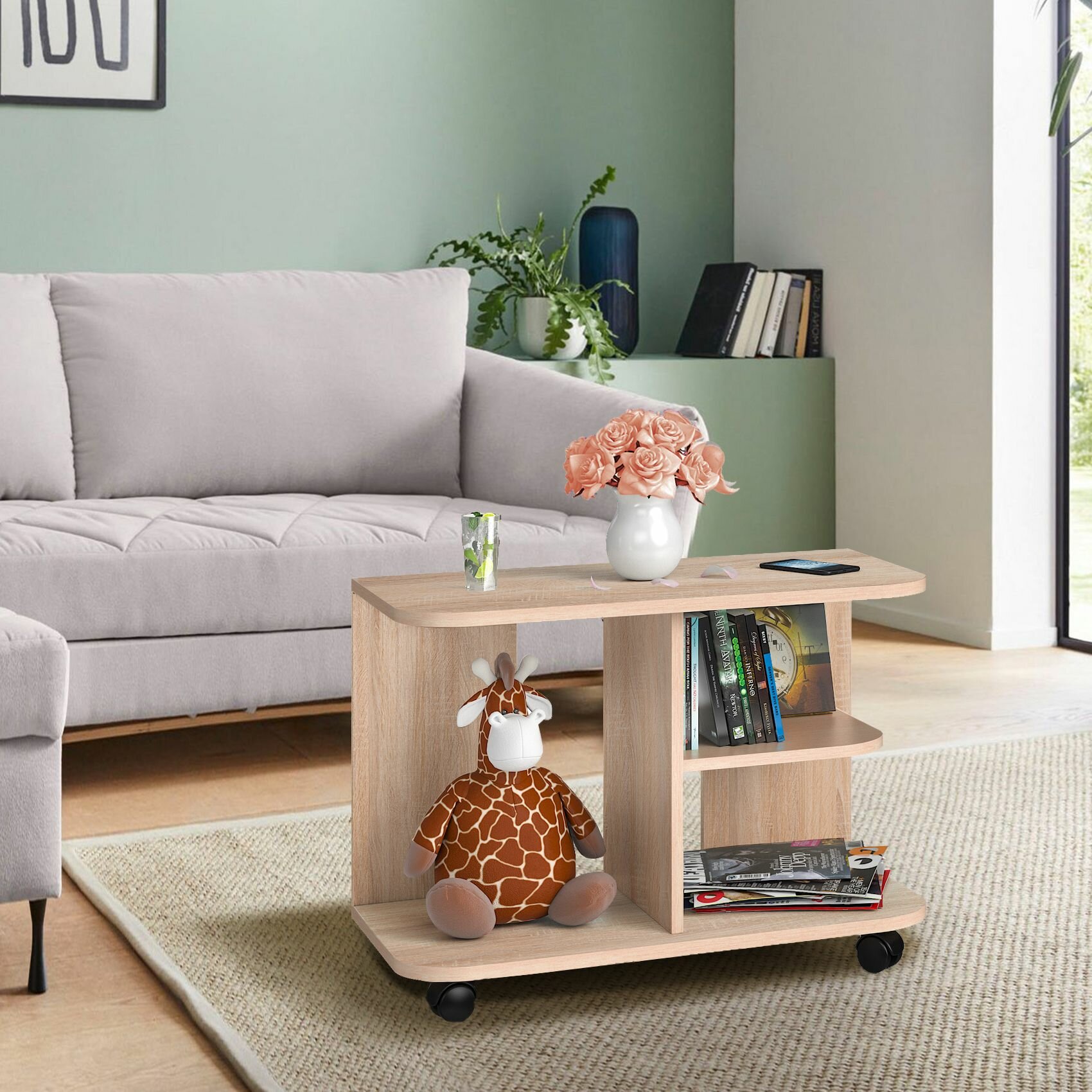 Журнальный стол СЖ-11, ЛДСП, на колесиках, цвет Дуб сонома, 4 полки, офисный