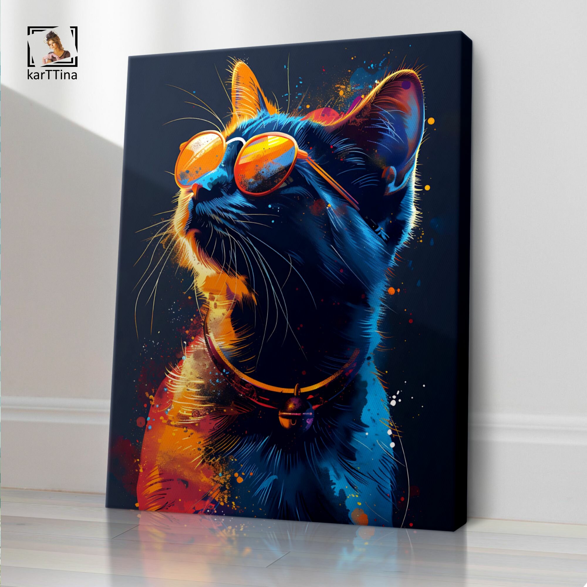 Картина на стену, интерьерная "Кот в очках" 30х40 см