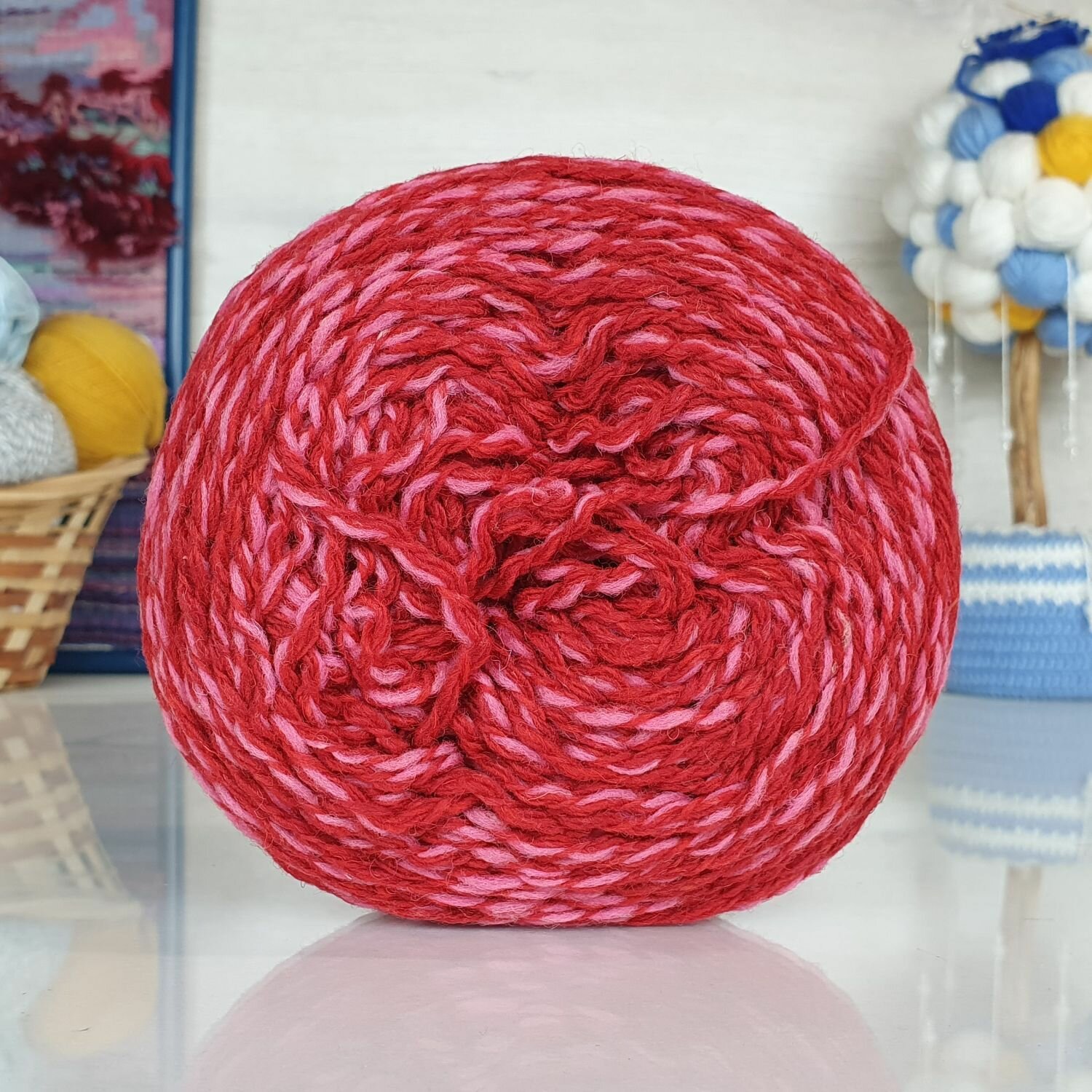 Пряжа Меринос Новозеландский, Рассказовская, роз/вишня - 01, 90% меринос, 10% акрил, 2 мотка, 200 г, 330 м.