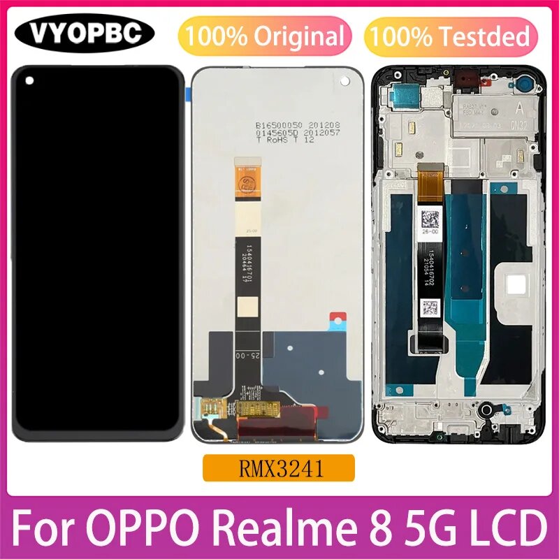 Для OPPO Realme 8 5G Оригинальный ЖК-дисплей с рамкой панель дигитайзер в сборе Ремонт Запасные части RMX3241 сенсорный экран LCD With Frame