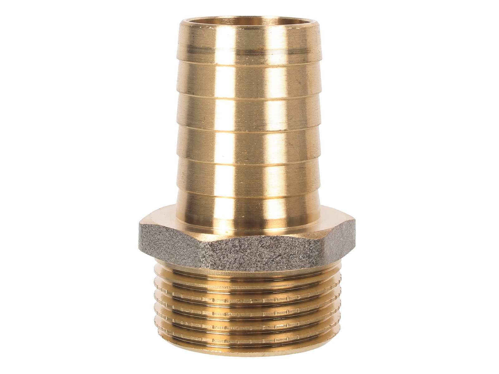 Штуцер, наружный, латунный, матовый, соединение типа "елочка", для стальных труб, 25 мм