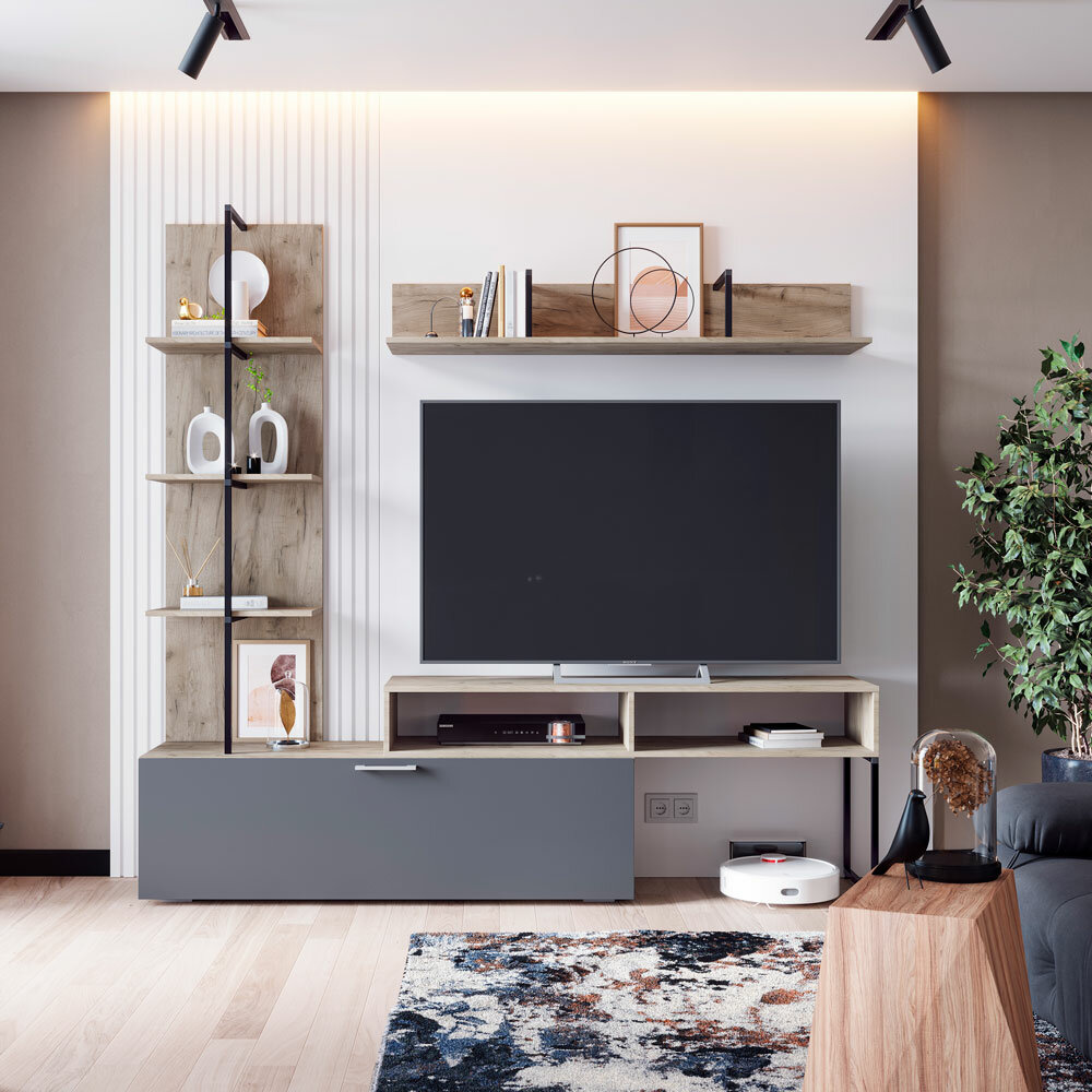 Гостиная стенка Элирия 209,2х200х40,4 см, цвет дуб крафт серый/графит