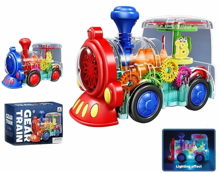 Паровоз GEAR TRAIN на батарейках (свет, звук) в коробке