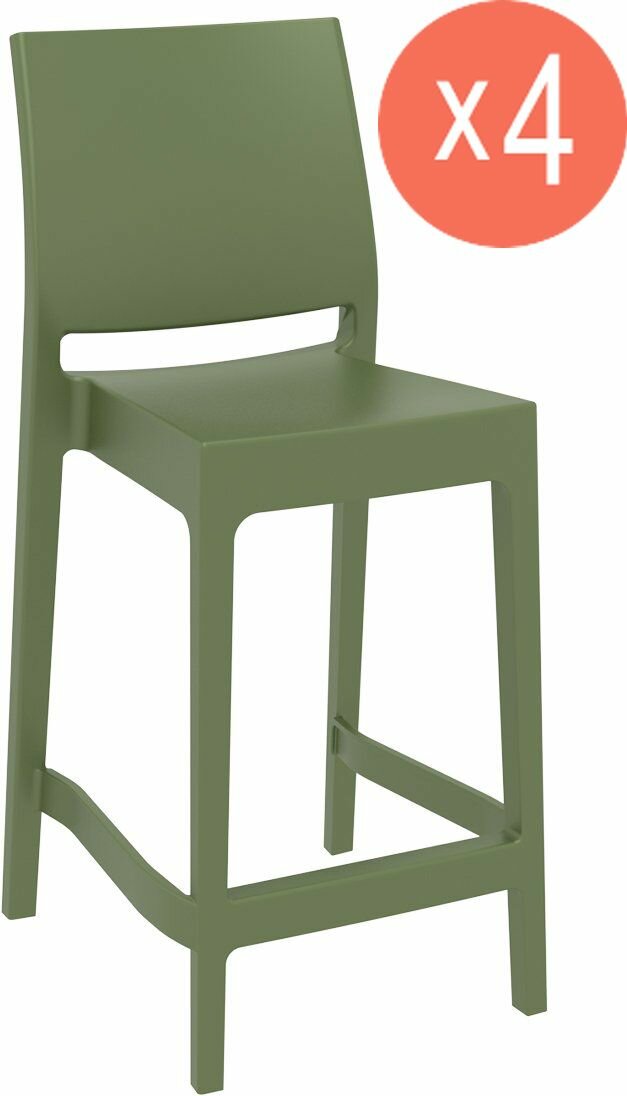 Комплект из 4-х полубарных стульев со спинкой Siesta Maya Bar 65, цвет оливковый