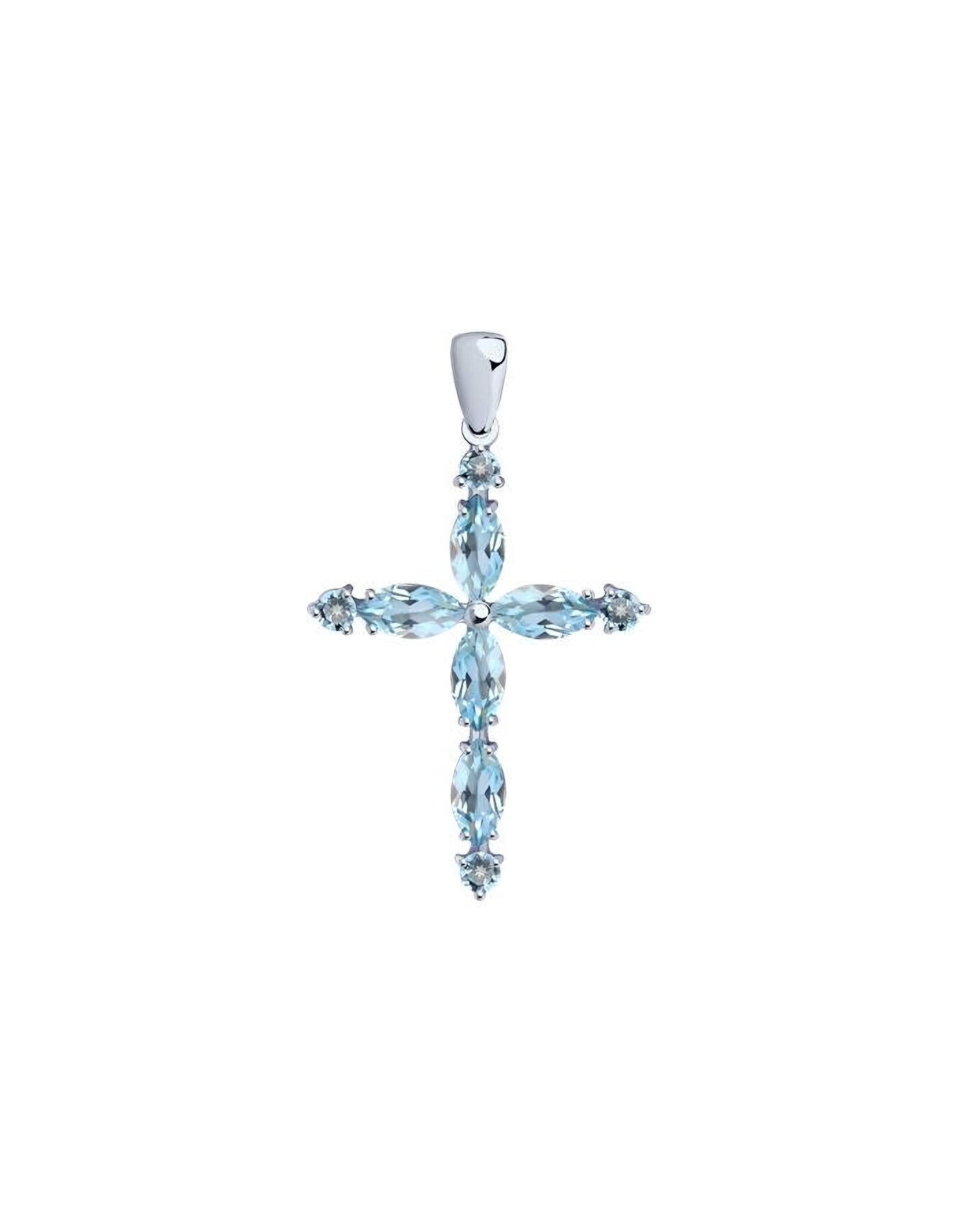 Крестик, серебро, 925 проба, родирование, топаз