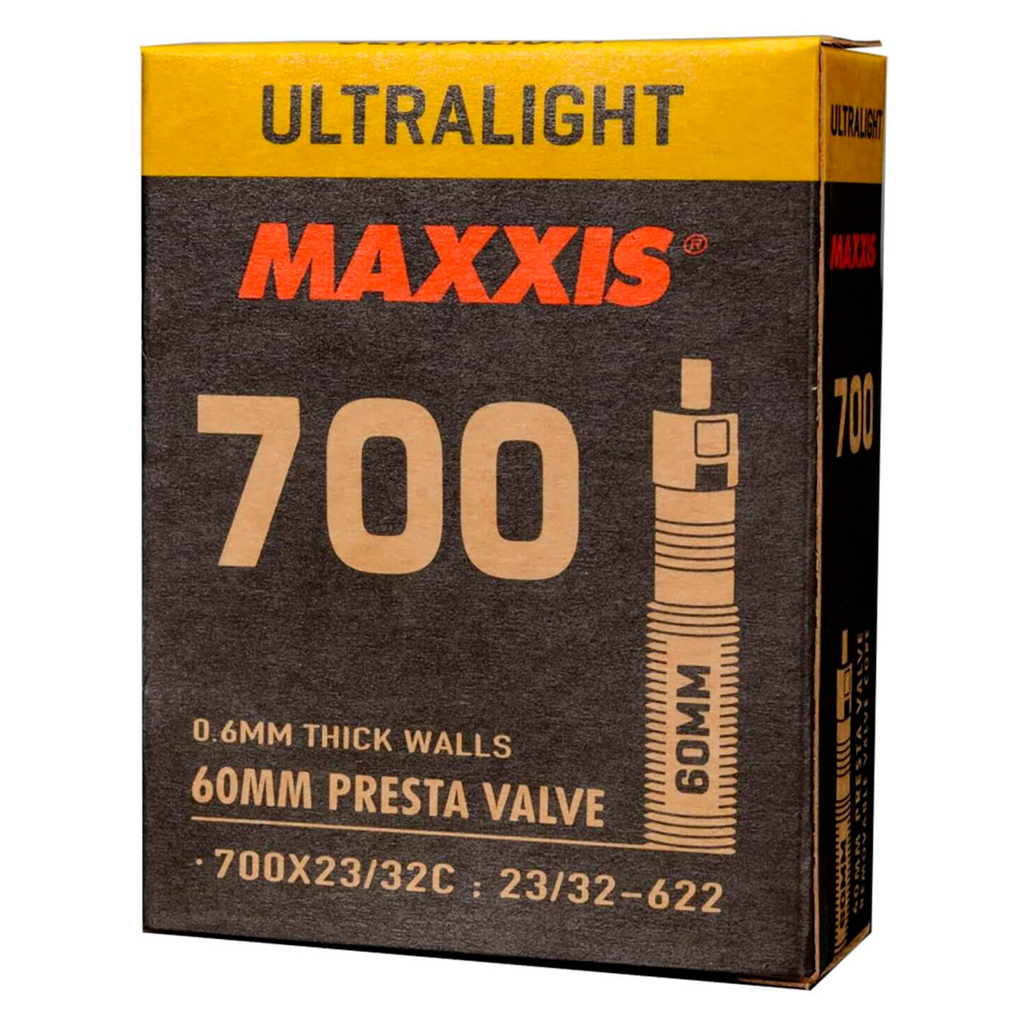 Maxxis Камера Maxxis Ultralight 700x23/32C 0.6mm Presta 60мм, цвет Черный