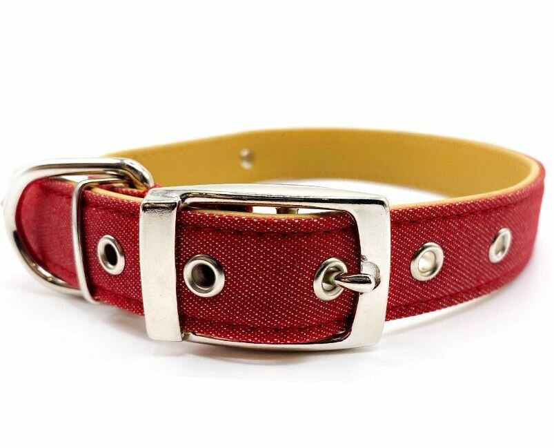 Ошейник для собак Japan Premium Pet джинсовый в стиле байкерского Глэм-Рока, красный, размер L