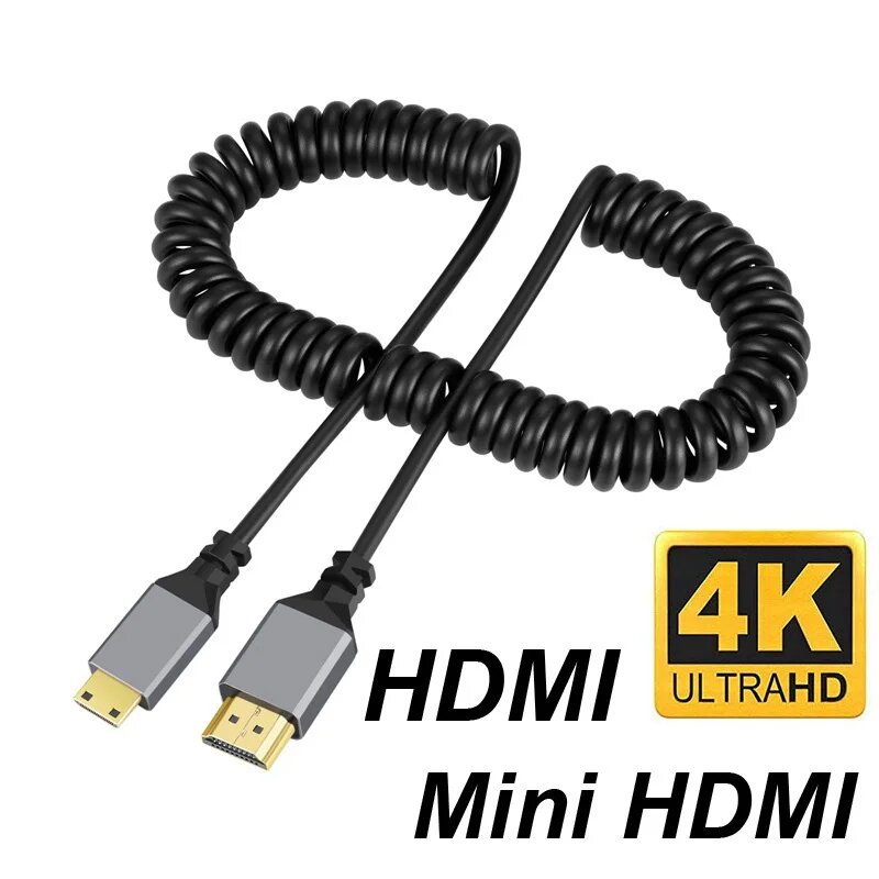 Гибкий спиральный HDMI кабель черный 0.5-2.4 м HDMI TO MINIHDMI