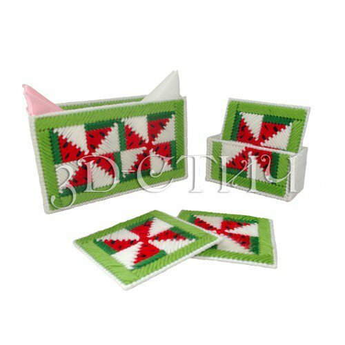 3DСТИЧ на пластиковой канве Набор подставок и салфетницАрбузный аромат КХ004