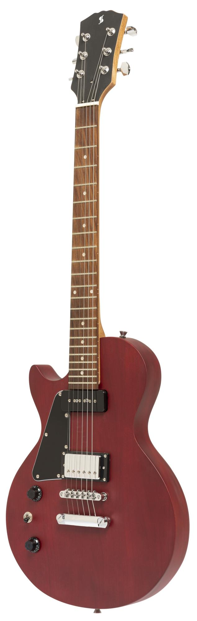 STAGG SEL-HB90 CHERRY L - леворукая электрогитара, les paul, 22 лада, корпус: красное дерево, гриф: красное дерево, на болтах, накладка: палисандр, звукосниматели: P90, Humbucker, регулировки: 1х громкость, 1х тон, цвет: красный