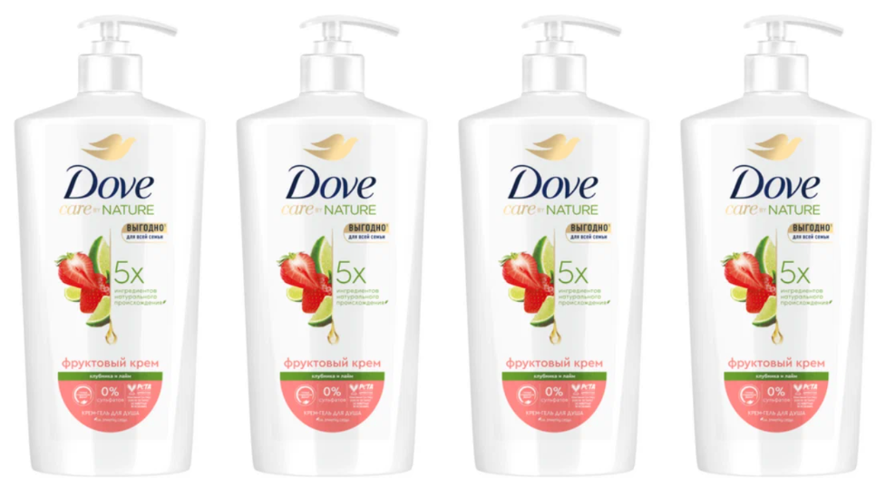 Гель для душа Dove Клубника-Лайм, 610 мл, 4 шт