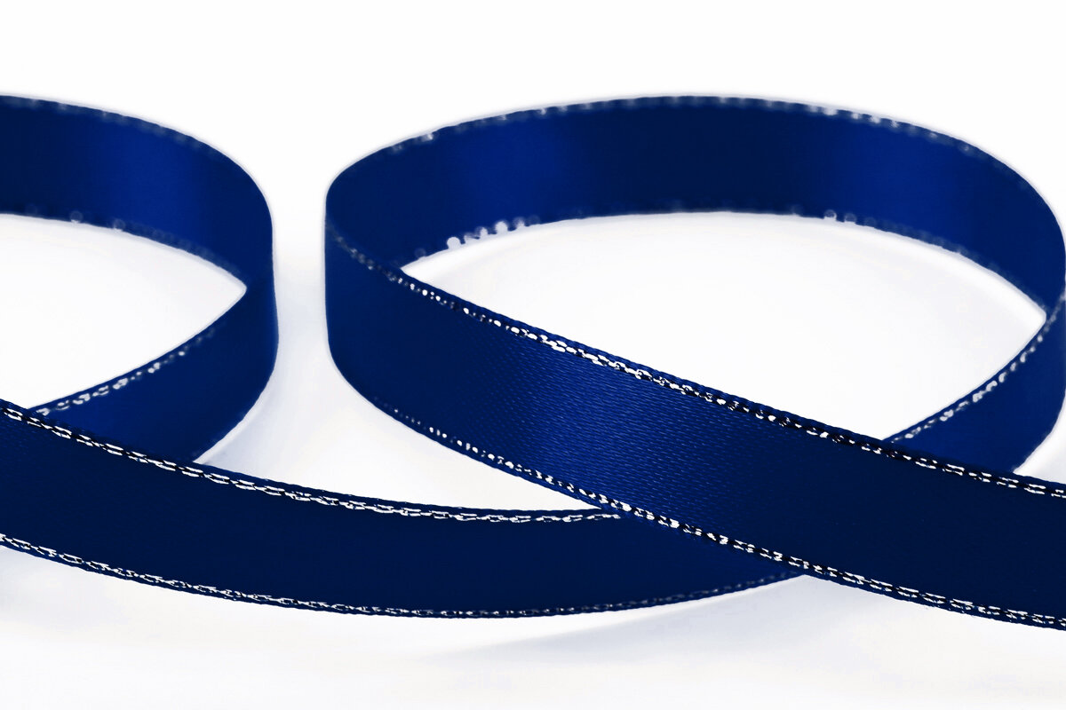 Лента атласная 12 мм "Gamma" AL-12M двухстор. с металл. нитью 33 м №116синий/серебро