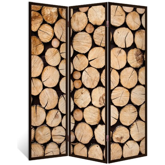 Ширма перегородка Декор Депо для комнаты деревянная "Поленья" двухсторонняя с картинкой (уют) 3 створки венге 176х140 см 11 кг