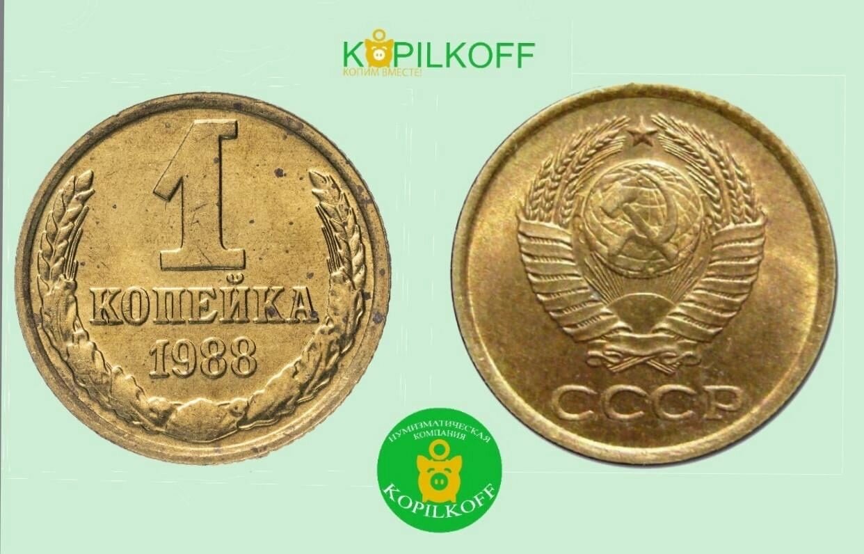 Монета 1 копейка 1988 г. в./Регулярного выпуска СССР/из оборота