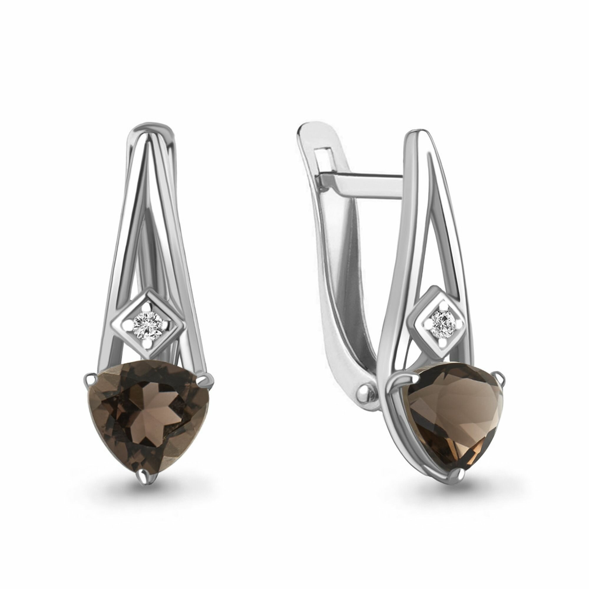 Серьги, серебро, 925 проба, родирование, фианит, кварц