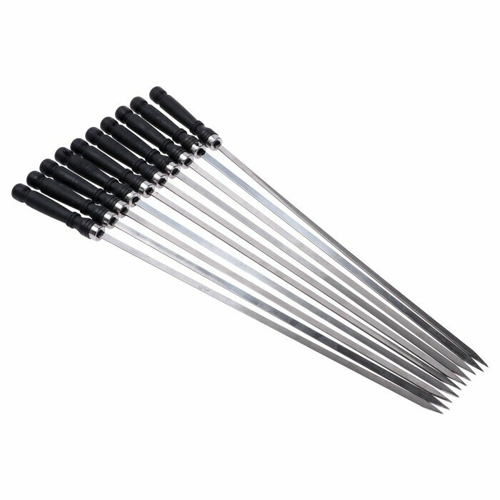 Набор шампуров 10 шт, ручка - пластик, 40×0.6 см, толщина - 1.6 мм, чёрный