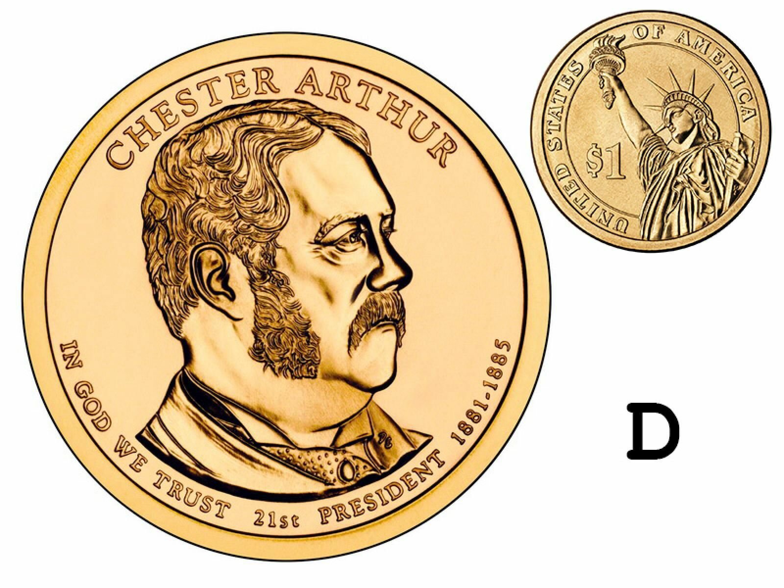 1 доллар США 2012 г, 21-й президент Честер Алан Артур (D)